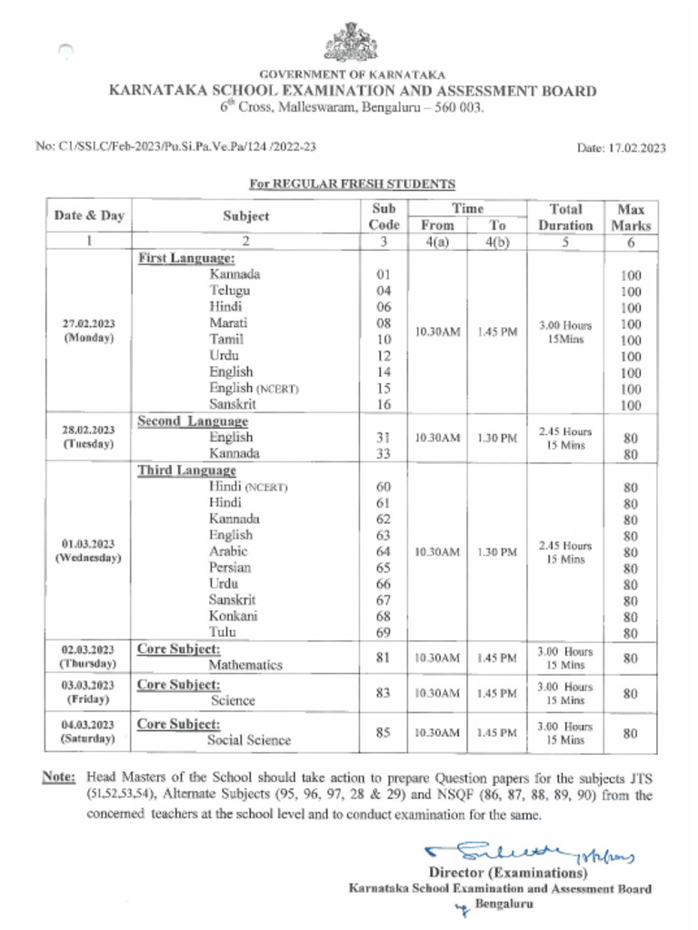 2023 SSLC Revised Preparatory Time Table Eng | PDF