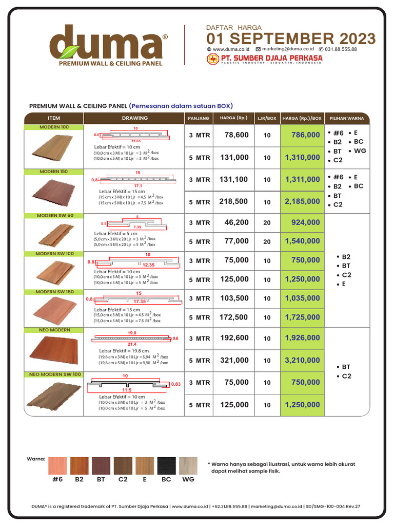 SD-SMG-100-004 REV.27 Price List Duma Panel 01 SEPTEMBER 2023 | PDF