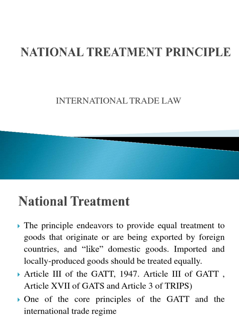 NATIONAL TREATMENT PRINCIPLE (1) Final | PDF | World Trade Organization ...