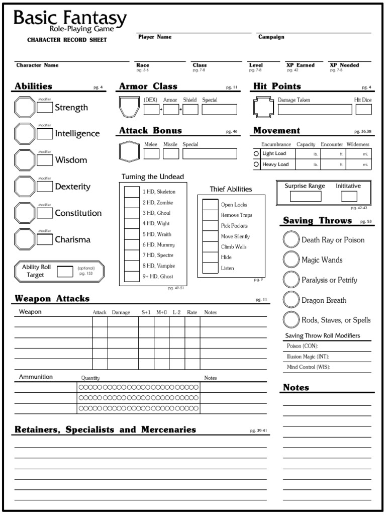 BFRPG - Character - Sheet - by Brian Scalise Letter r6 | PDF | Fantasy ...