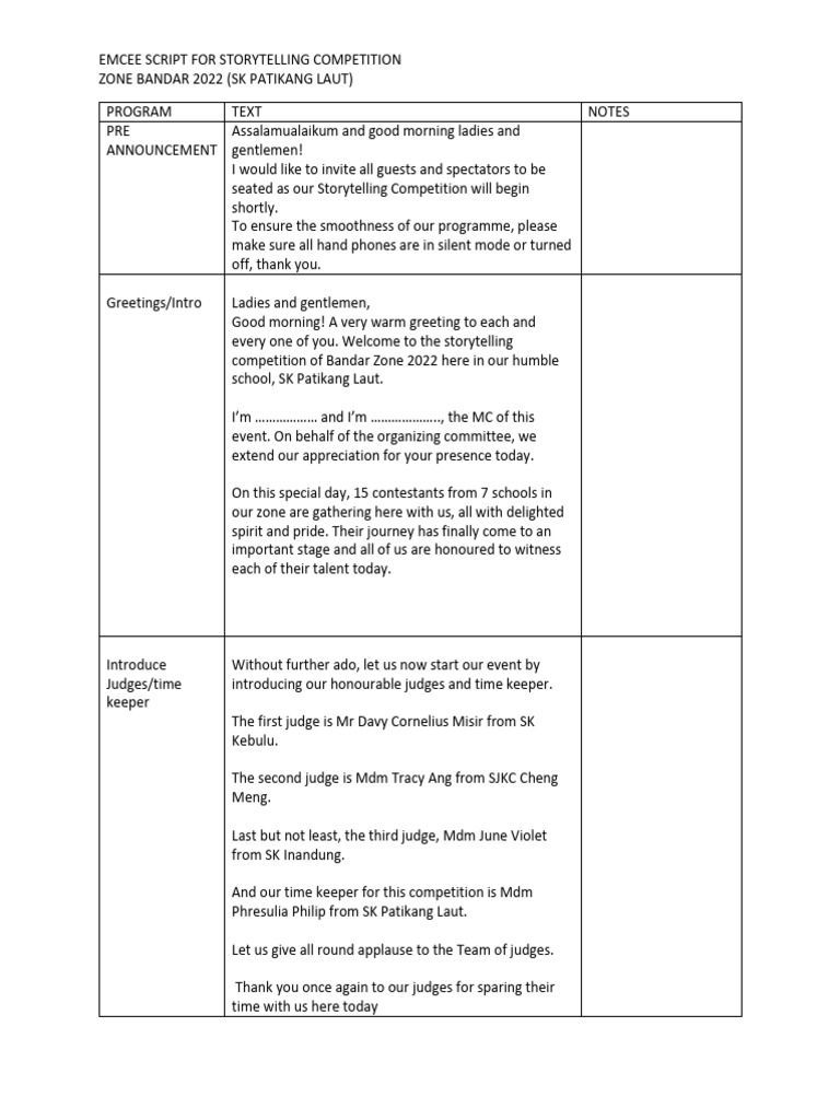 Story Telling Emcee Script | PDF