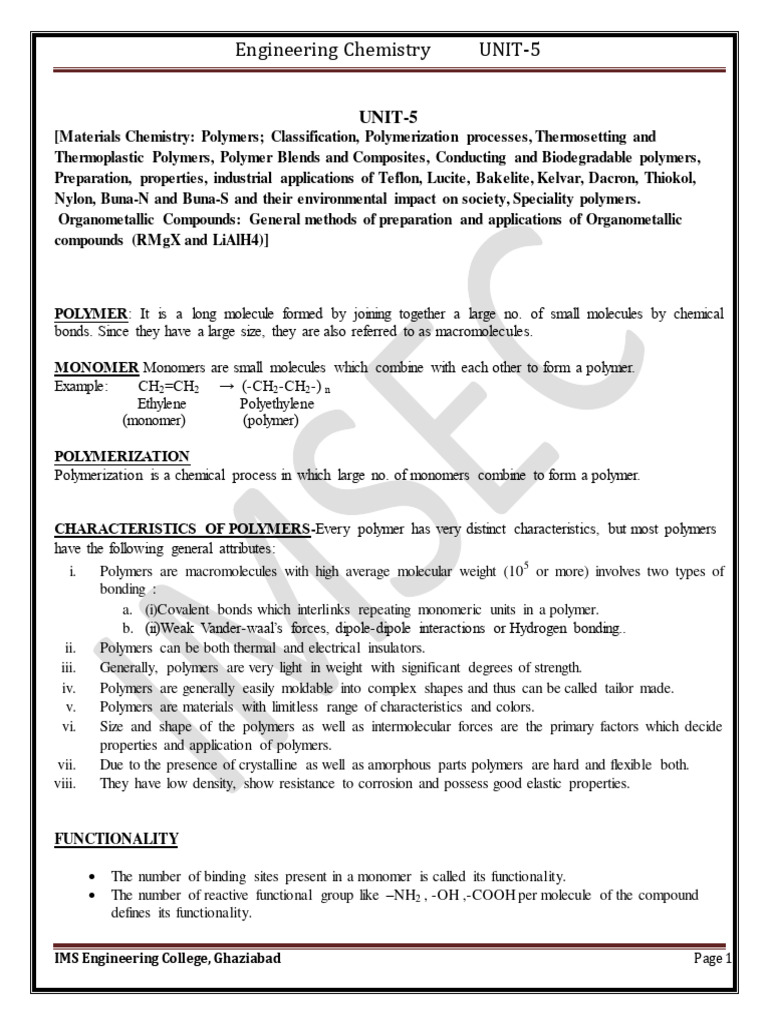 SA Unit 5 POLYMER AND ORGANOMETALLIC COMPOUNDS | PDF | Polymers ...