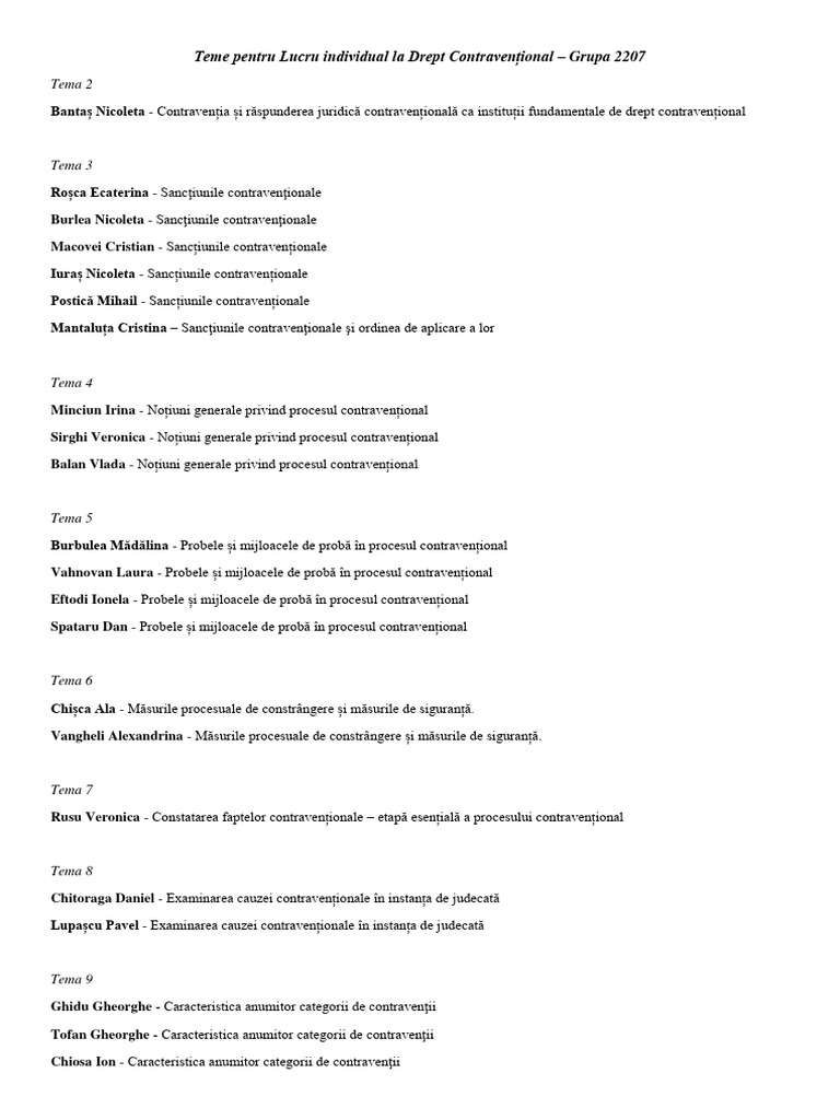 Teme Pentru Lucru Individual La Drept Contravențional 2 | PDF