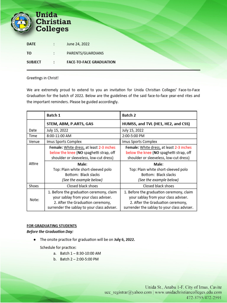 Graduation Letter and Guidelines-Grade 12 | PDF | Clothing | Fashion