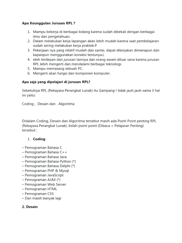 Apa Keunggulan Jurusan RPL | PDF | Seni