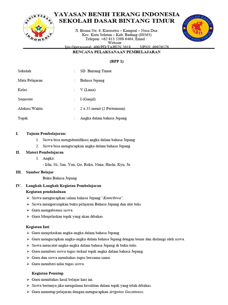 Lesson Plan Bahasa Jepang | PDF