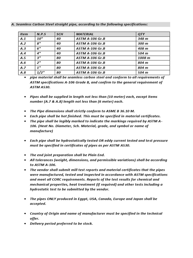 RFQ FOR SEAMLESS C.S PIPE ASTM A-106 GR.B | PDF | Pipe (Fluid Conveyance) | Secondary Sector Of ...