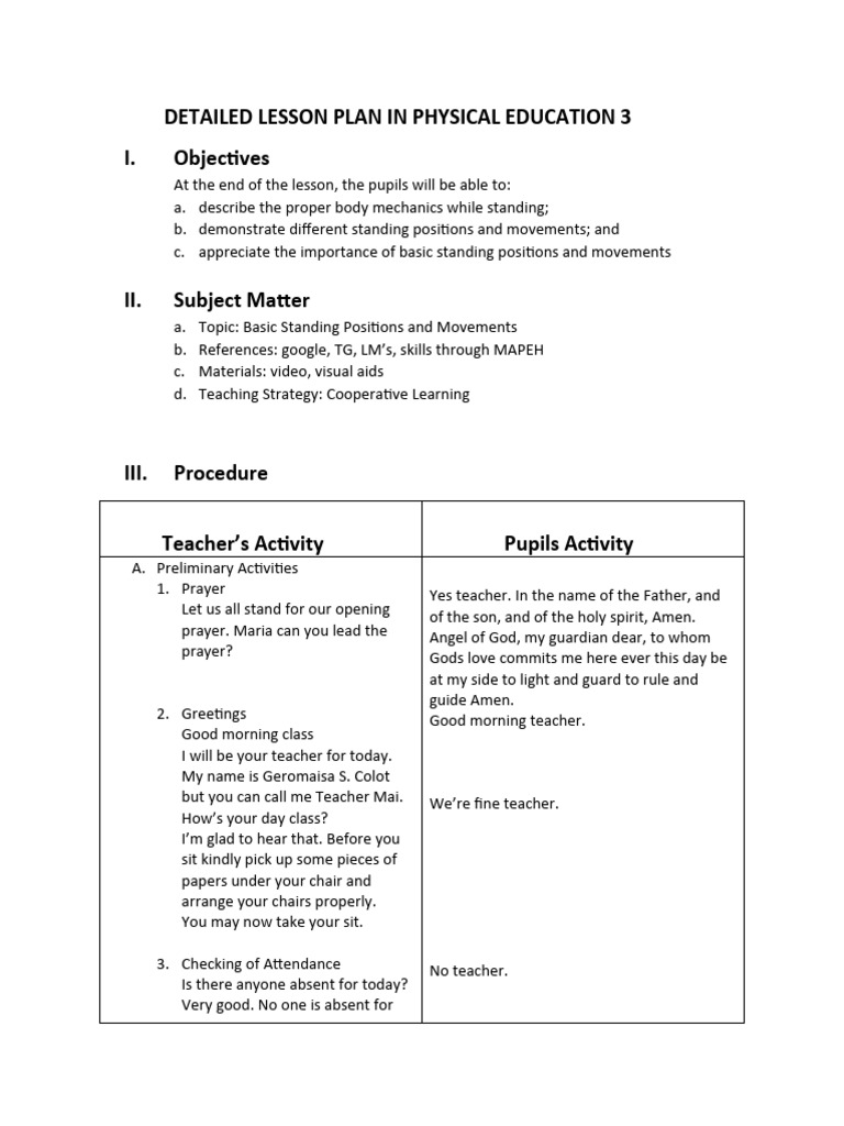 Detailed Lesson Plan in Pe | PDF | Lesson Plan | Teachers