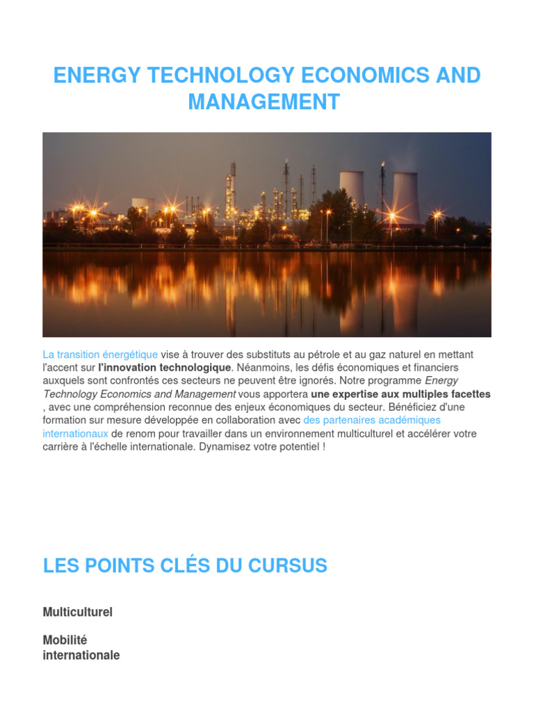 Energy Technology Economics and Management | PDF