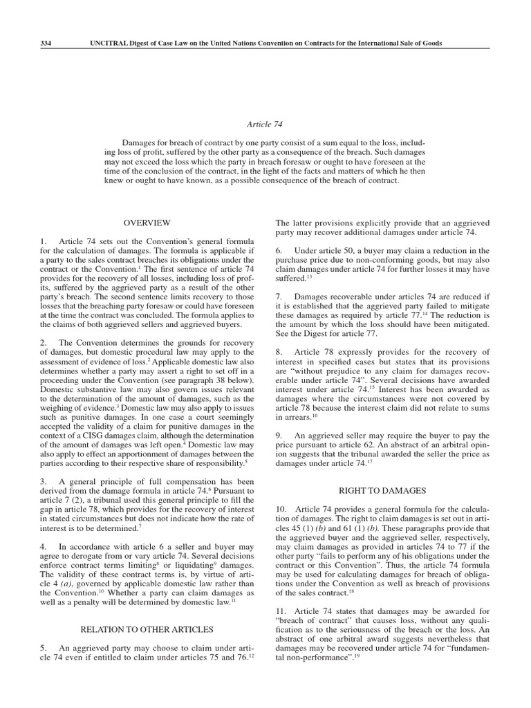 2016 UNCITRAL CISG Digest Article 74 | PDF