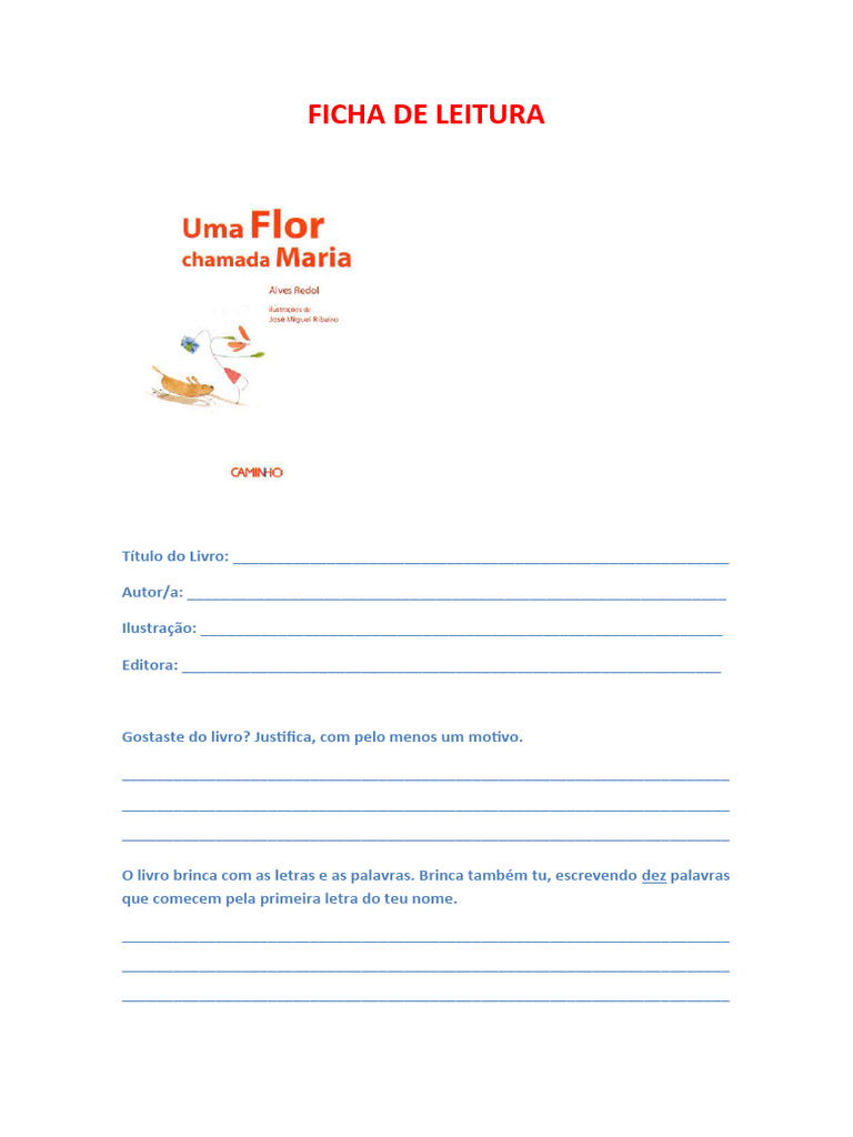 Ficha de Leitura - Uma Flor Chamada Maria | PDF
