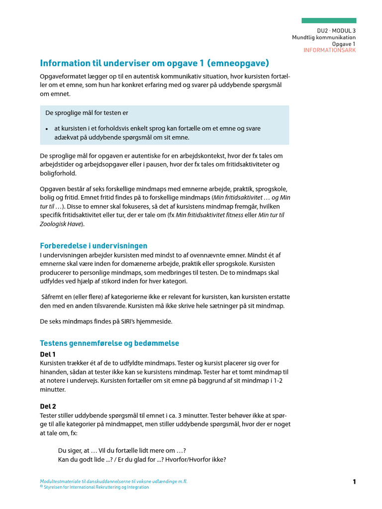 Infoark Til Underviser - DU2M3 - Opg.1 | PDF