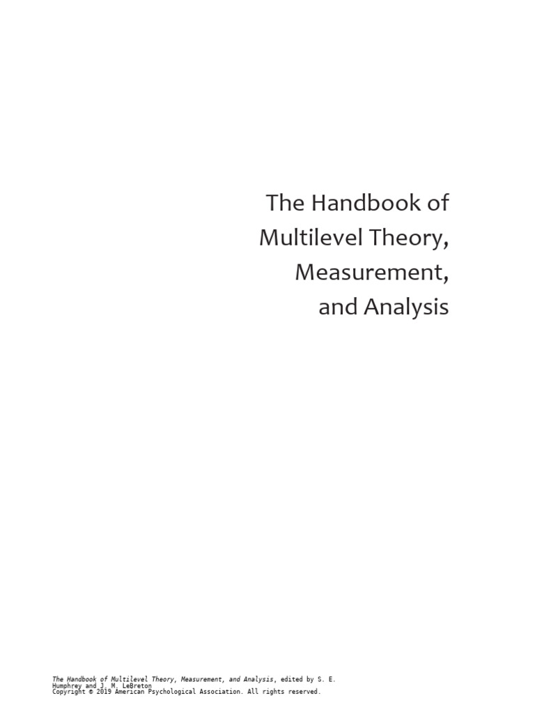 The Handbook of Multilevel Theory, Measurement, and Analysis (Stephen E ...