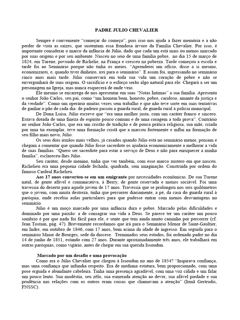 Vida e Legado do Padre Júlio Chevalier | PDF