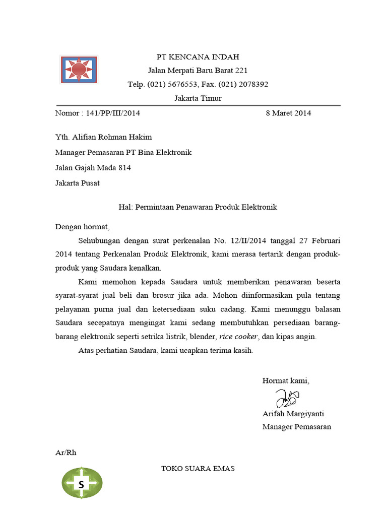 Contoh Surat Permintaan Penawaran | PDF | Teknologi & Rekayasa