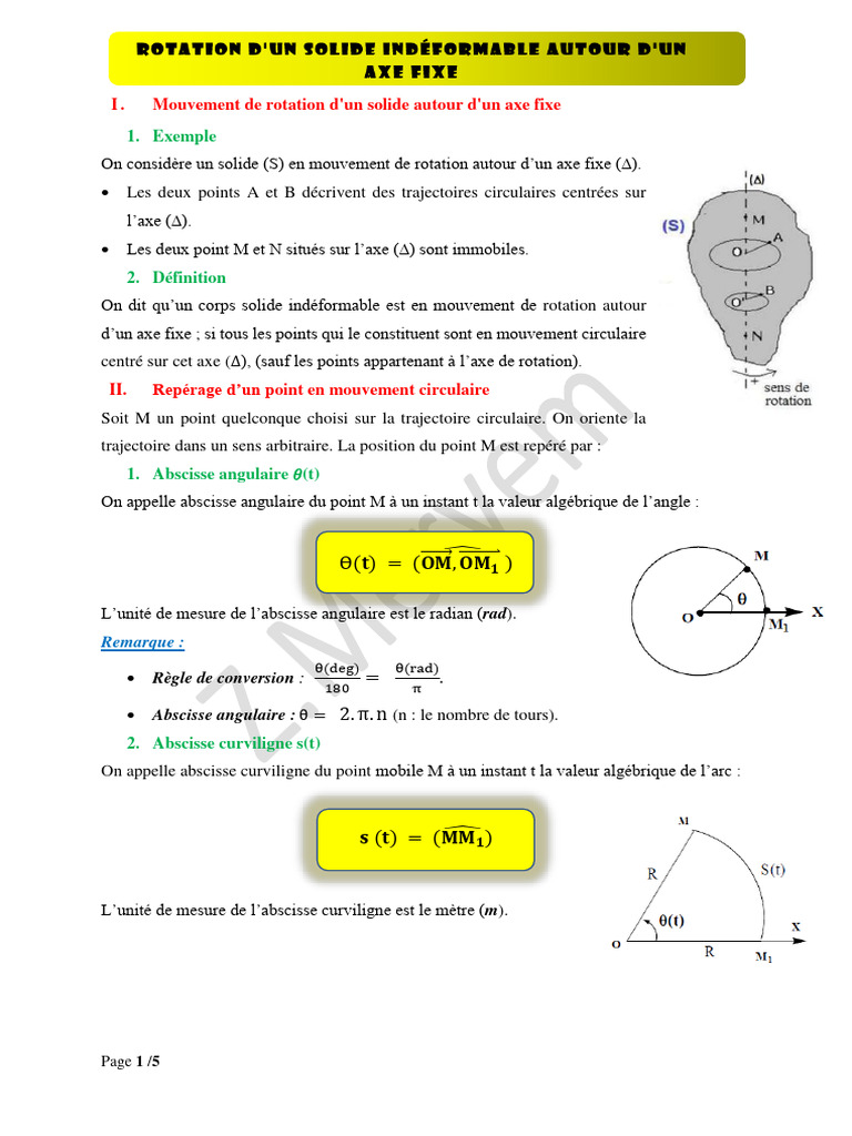 Mouvement de rotation d'un solide | PDF | Sciences et mathématiques