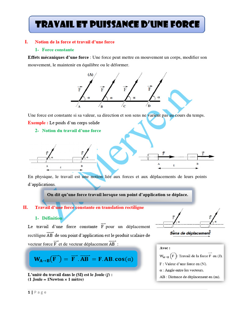 Travail Et Puissance (SM) | PDF | Moment d'une force | Obliger