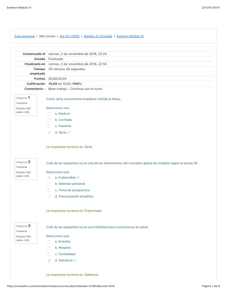 Exámen Módulo IV - Comunicación y Empatía en El Entorno Sanitario | PDF ...