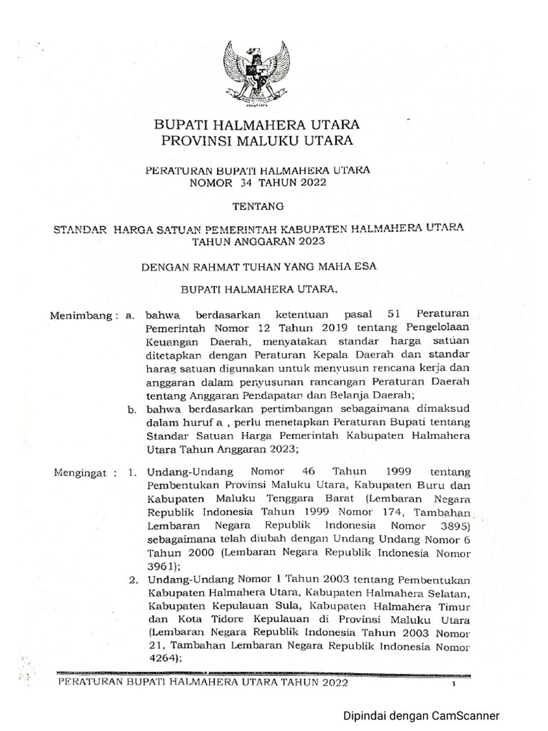 Perbub Standar Harga Satuan 2023 | PDF