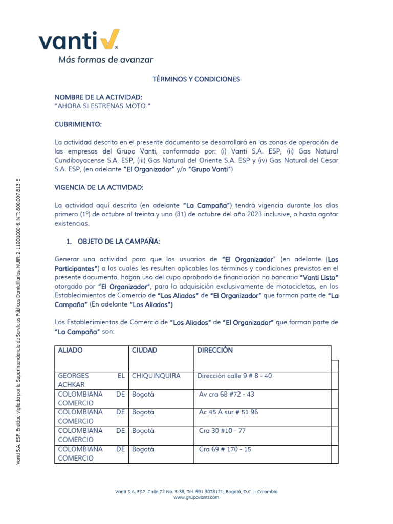 Terminos y Condiciones Motos | PDF | Bogotá | Colombia
