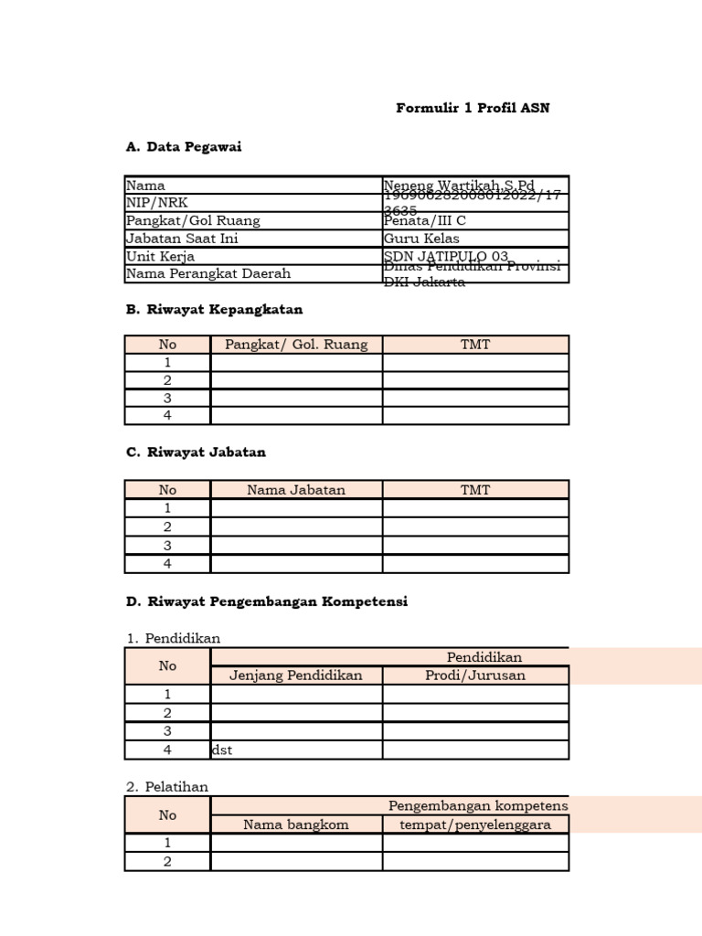 Form Profil Asn | PDF