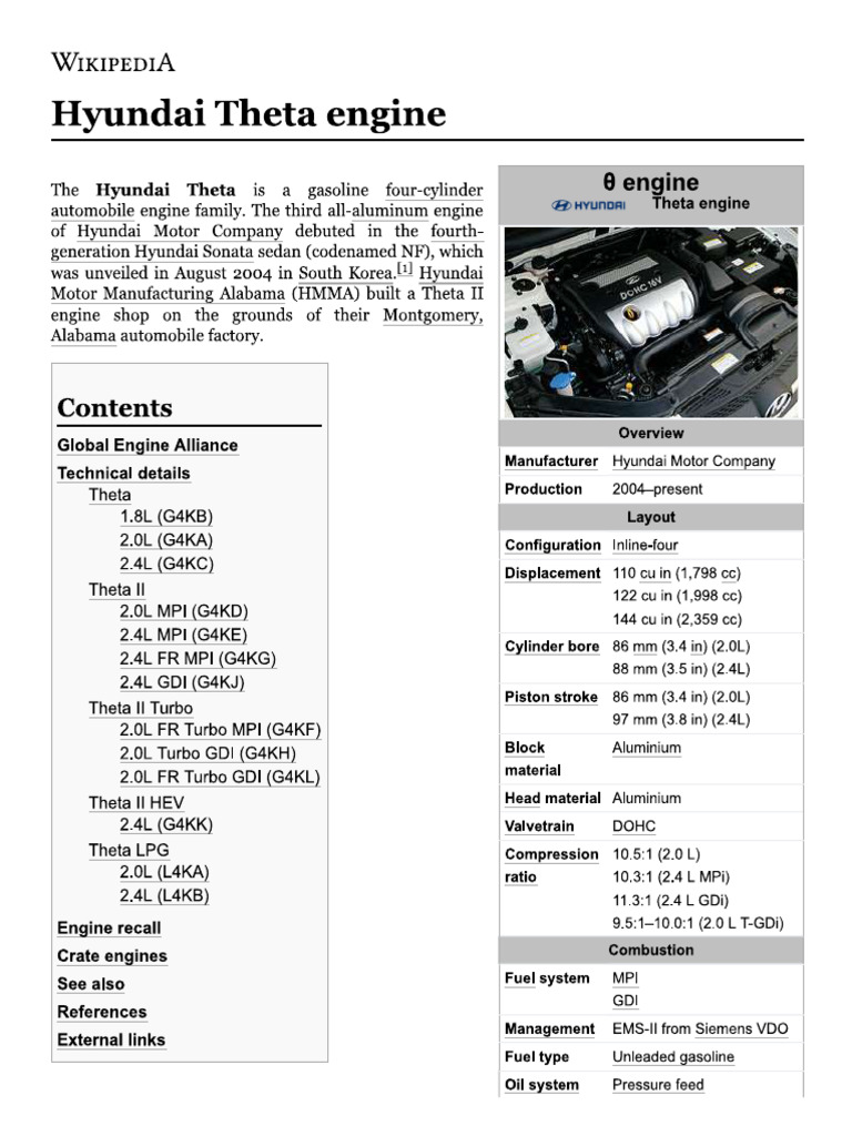 Hyundai Theta Engine | PDF