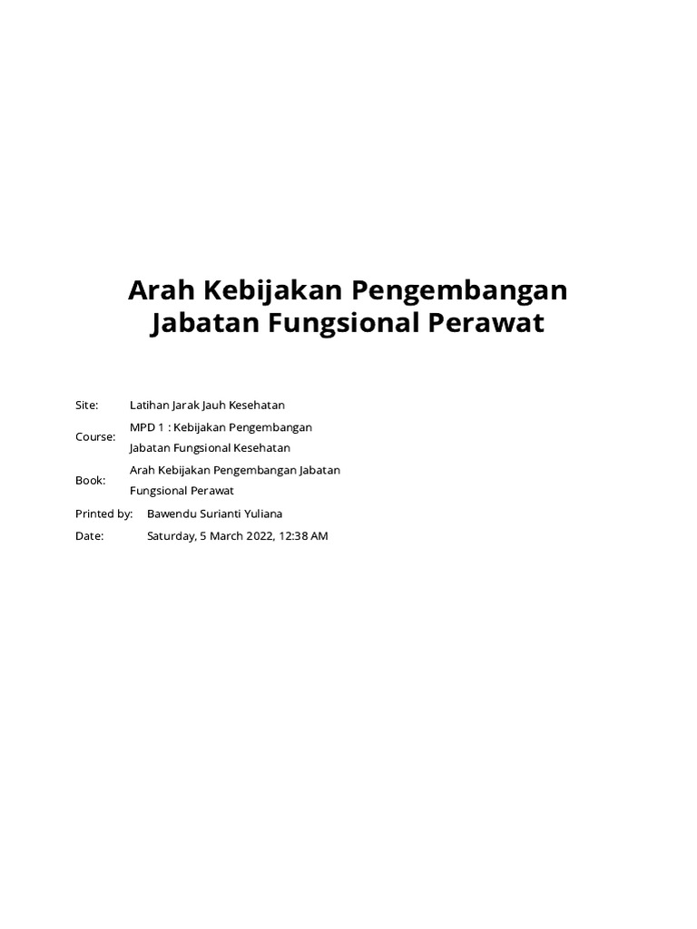 MPD 1 - MP 1 - Arah Kebijakan Pengembangan Jabatan Fungsional Perawat | PDF | Karier & Perkembangan
