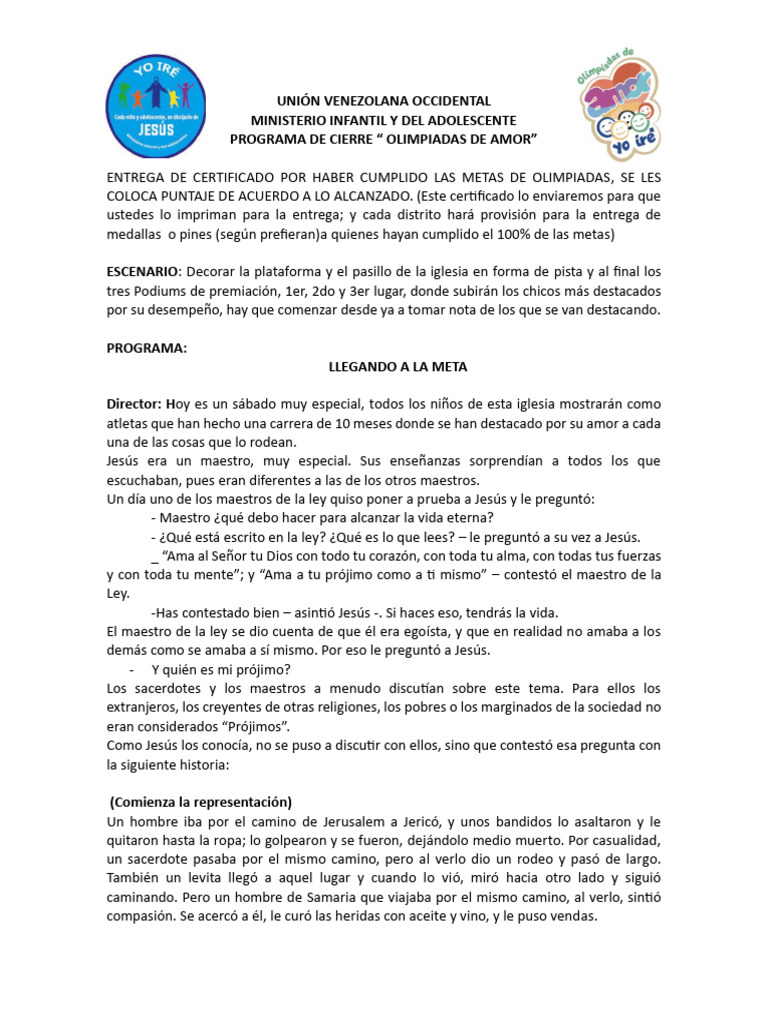 Programa de Cierre Olimpiadas D Amor | PDF | Amor | Jesús