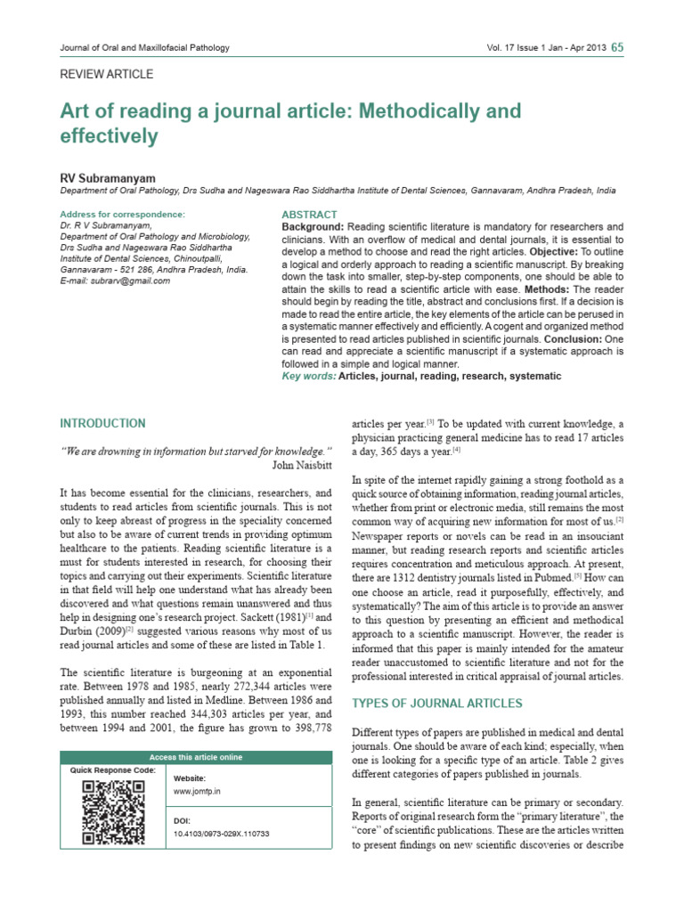 Efficient Methods for Reading Journal Articles | PDF | Student's T Test ...