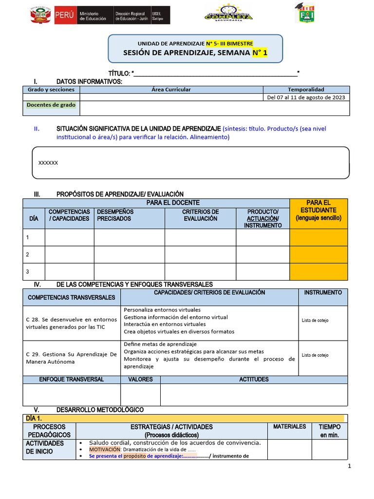 Sesión de Aprendizaje 2023 - Cfi | PDF