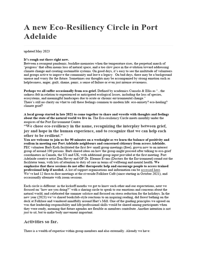 A New Ecogrief Circle in Port Adelaide | PDF | Psychology