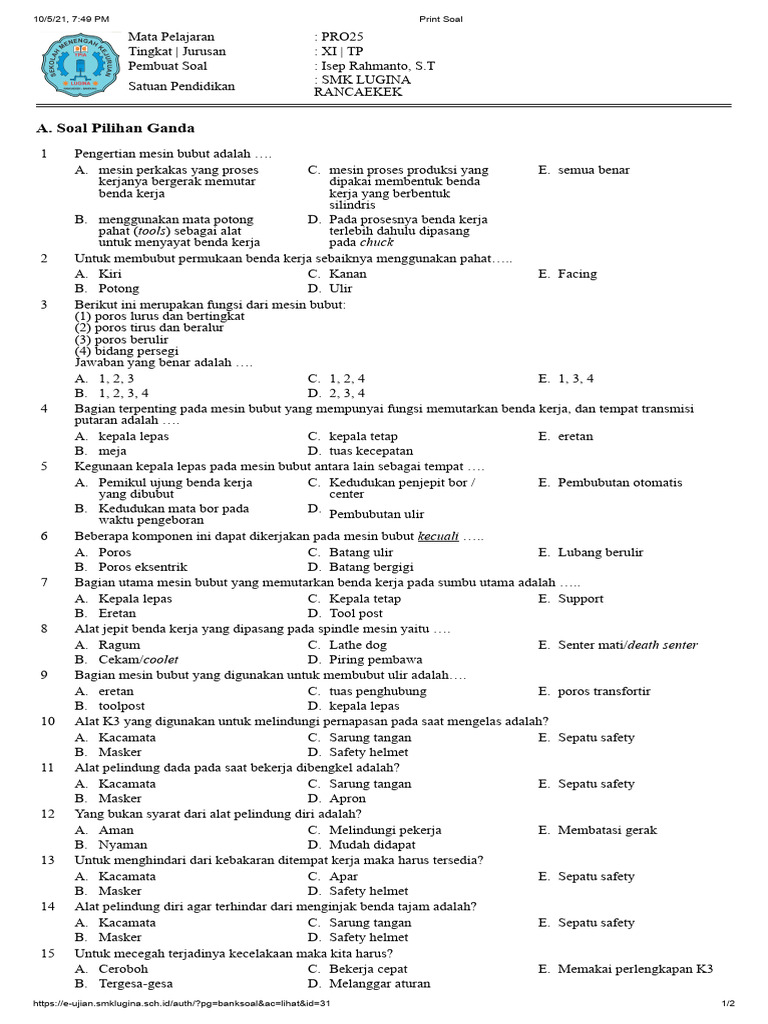 Soal Pts Bubut Xi TP | PDF