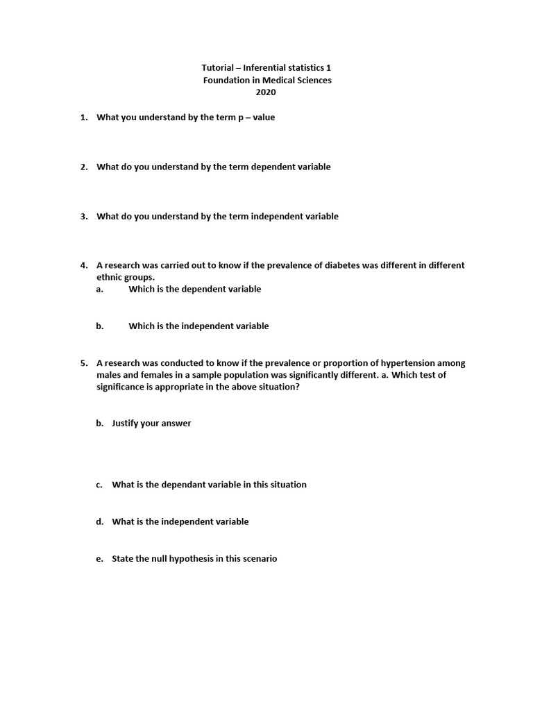 Tutorial Inferential Statistics 1 | PDF | Statistical Significance ...