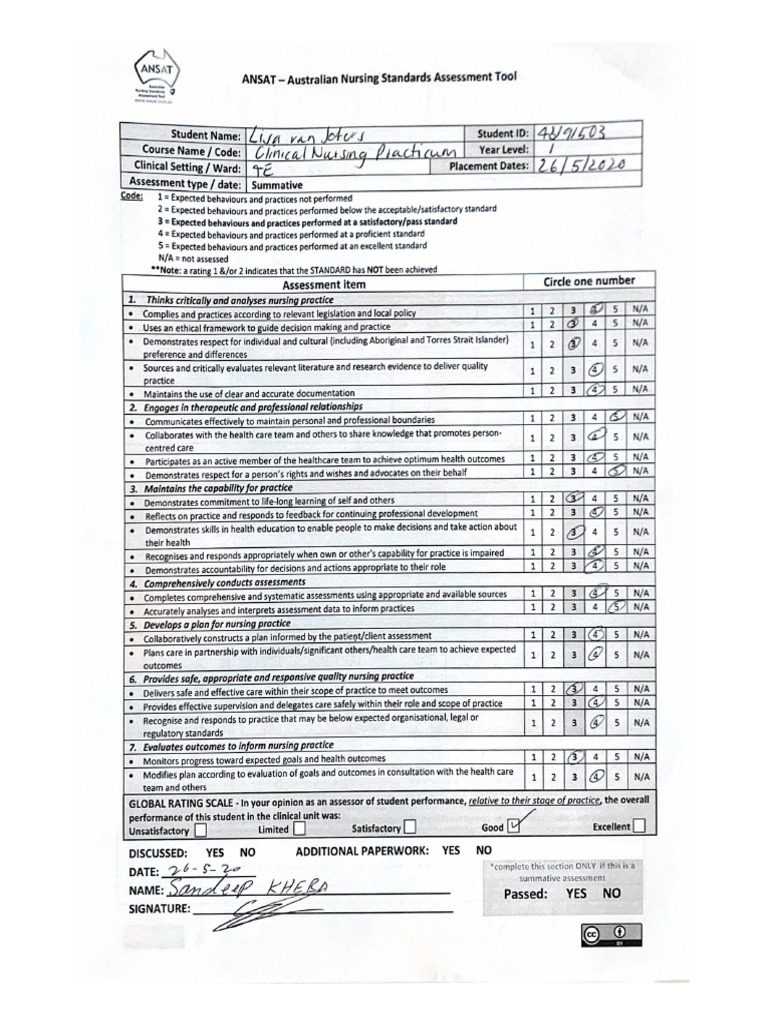 ANSAT - Australian Nursing Standards Assessment Tool | PDF