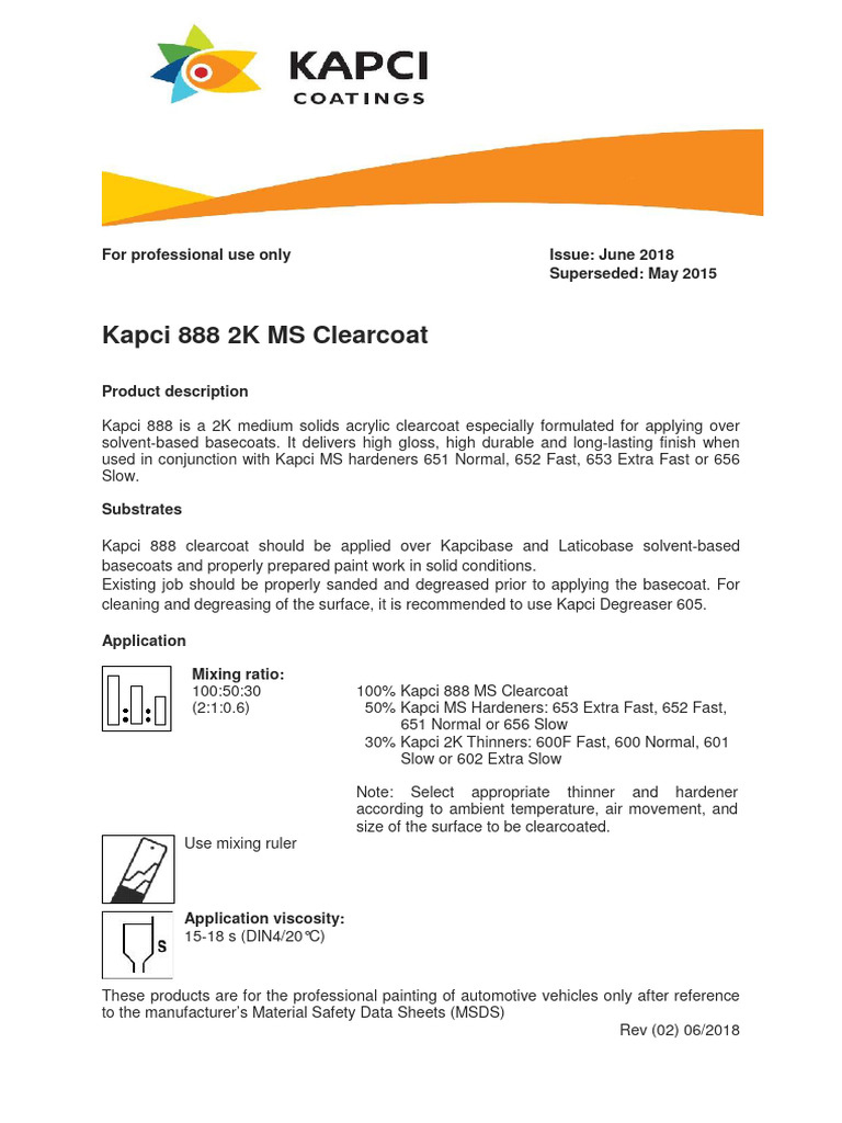 Kapci 888 2K MS Clearcoat | PDF | Materials | Physical Sciences