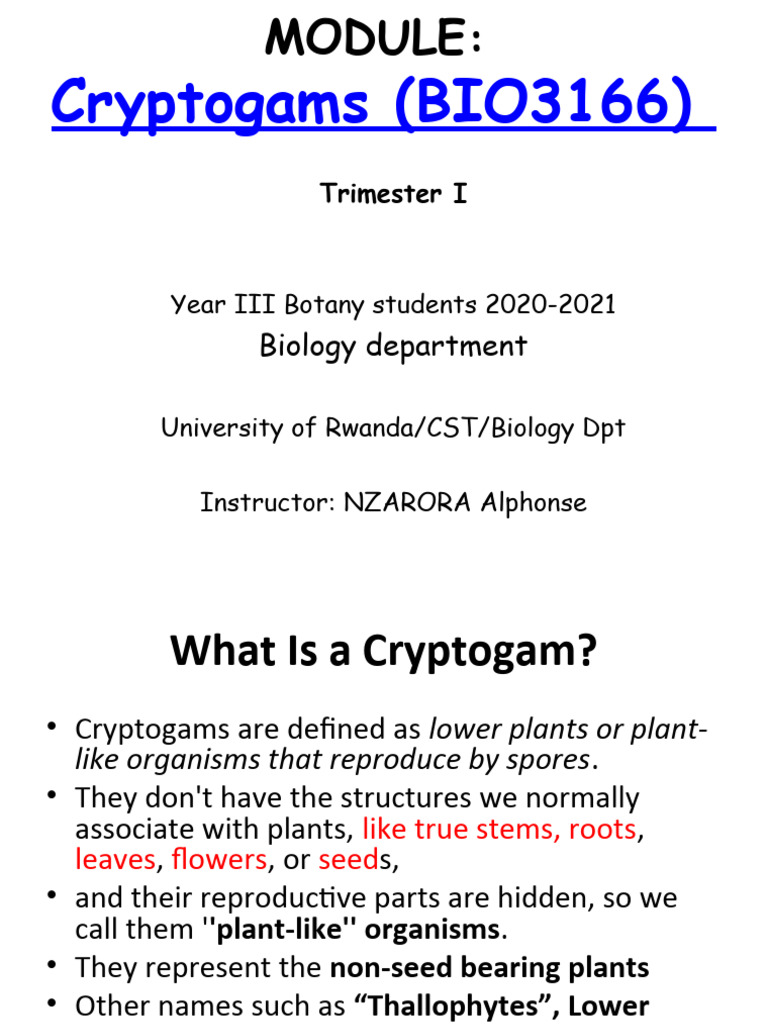 Introduction To Cryptogams Course 2020-2021 | PDF | Plants | Reproduction