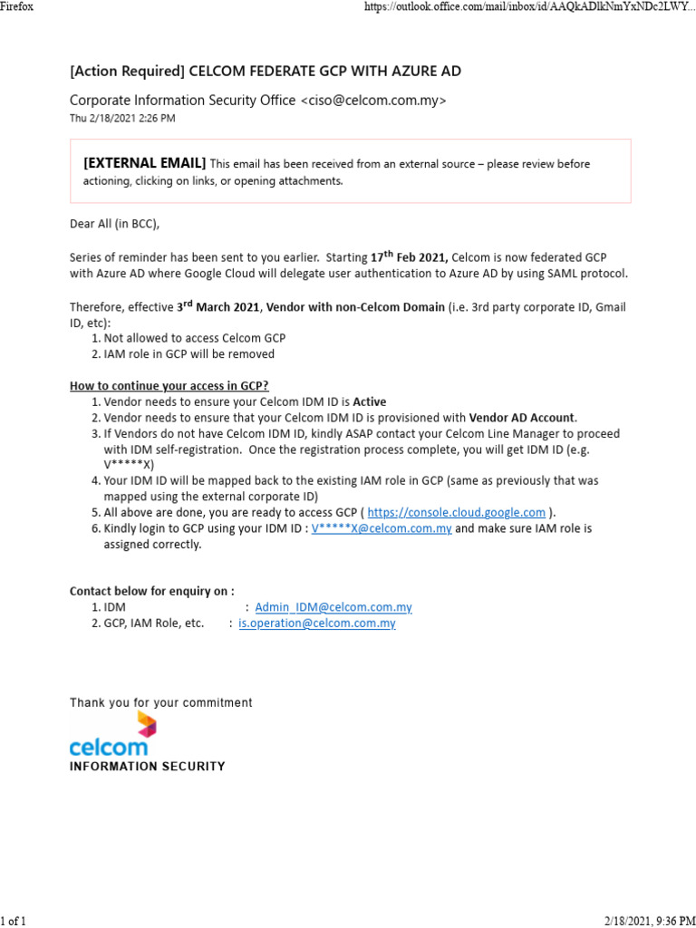GCP Access Update for Vendors | PDF