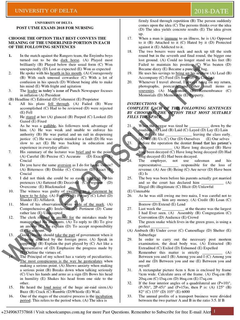 UNIDEL Nursing Past Questions & Answers - (2023 Updated Copy ...