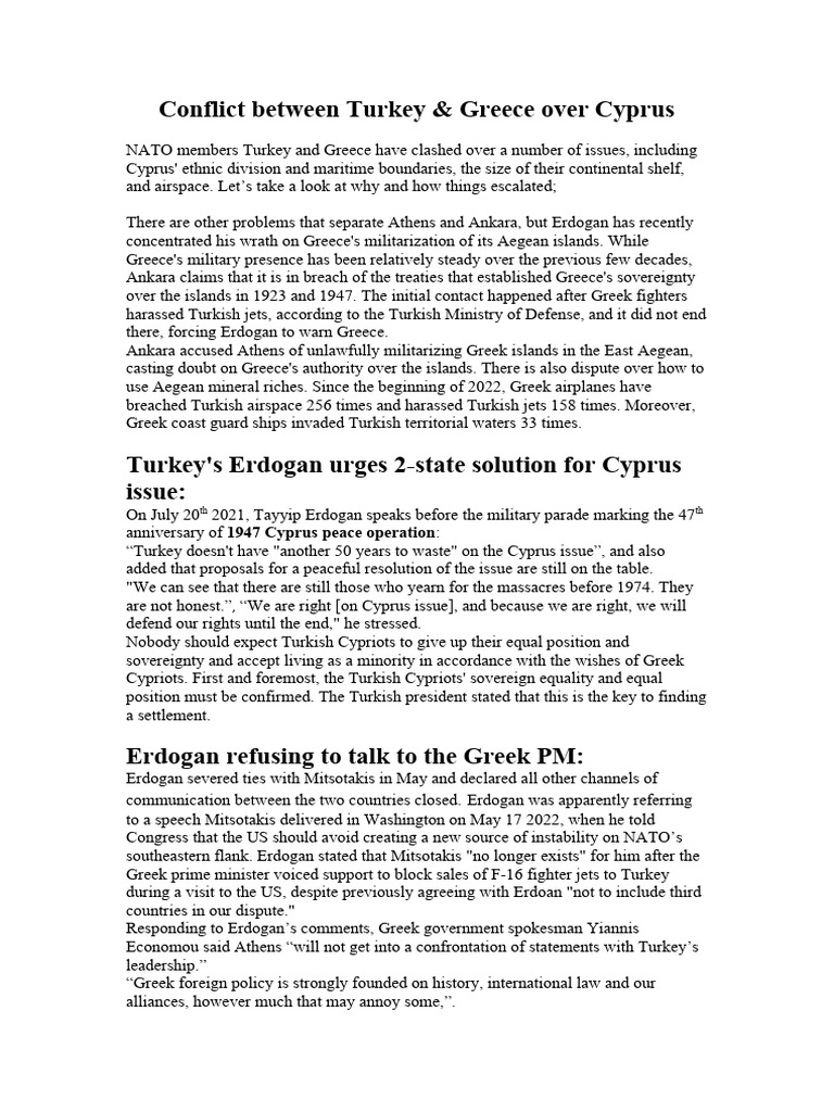 Cyprus Conflict: Turkey vs Greece | PDF