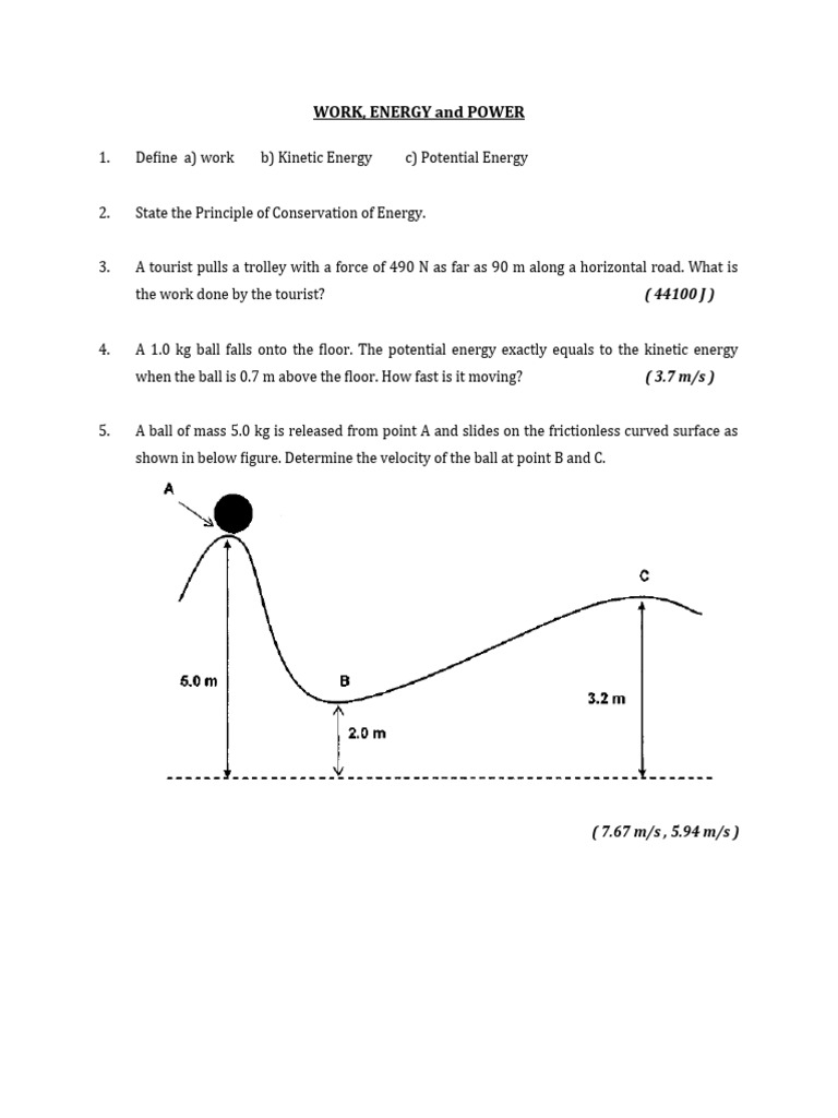 Tutorial Work, Energy and Power | PDF | Calorie | Force