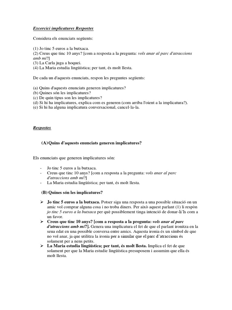 Excercici D'implicatures | PDF