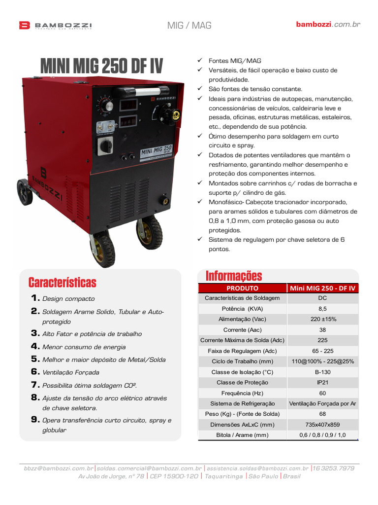 Mini Mig 250 DF IV Bambozzi 1 | PDF | Rede elétrica | Engenharia Elétrica