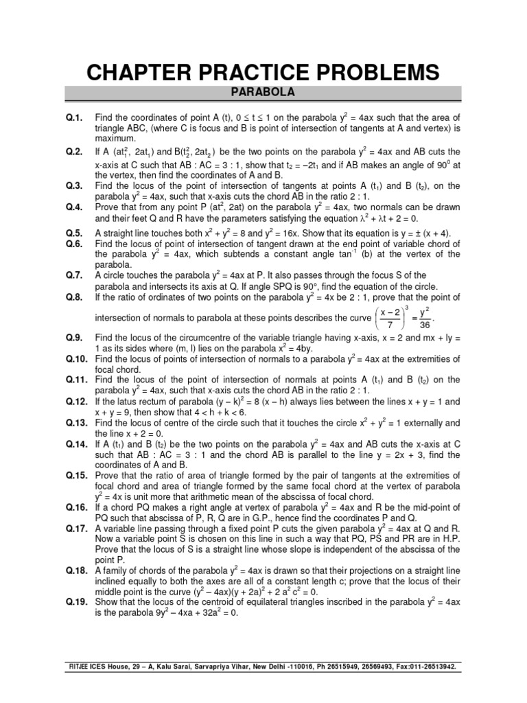 Parabola Practice Problems and Solutions | PDF