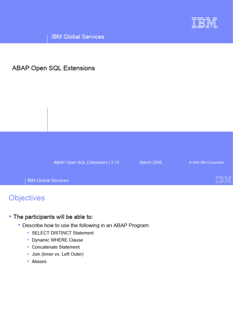 Chapter 10 - ABAP Open SQL Extensions | PDF | Sql | Computer Science Chapter 10 - ABAP Open SQL Extensions | PDF | Sql | Computer Science