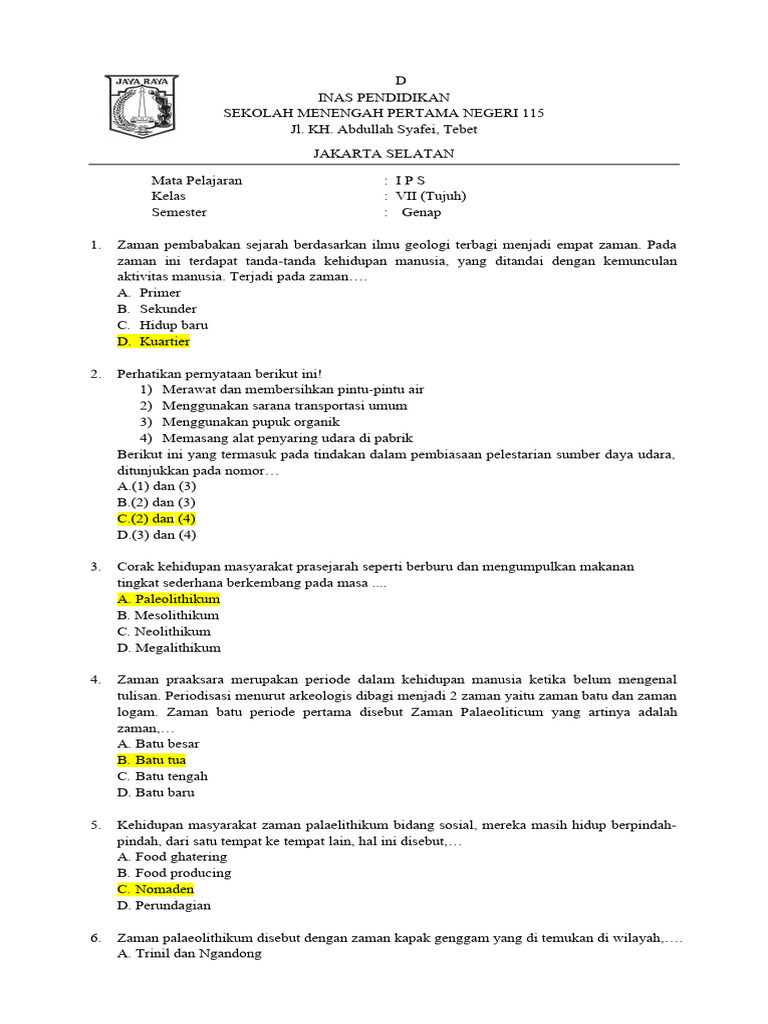 Latihan Soal PTS Kelas 7 SMT Genap | PDF