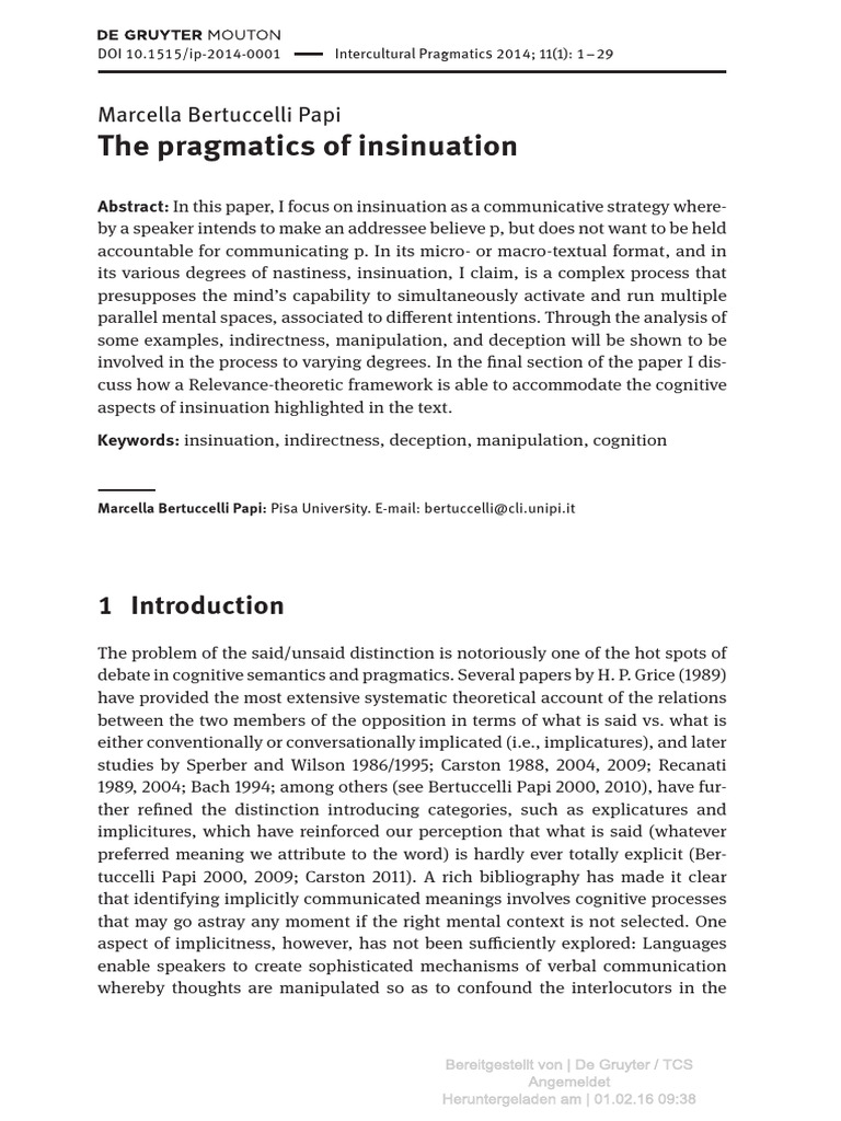 The Pragmatics of Insinuation | PDF