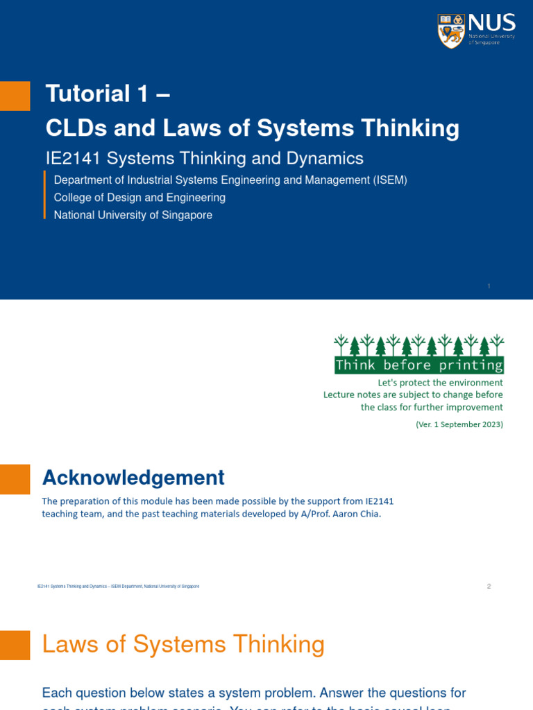 Tutorial 1 CLD and Laws of Systems Thinking Suggested Answer | PDF