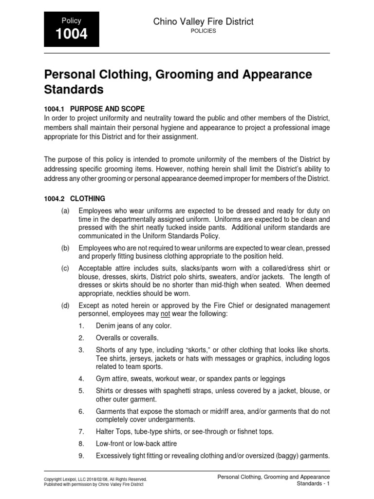 Personal Clothing Grooming and Appearance Standards Lexipol 1004 | PDF ...