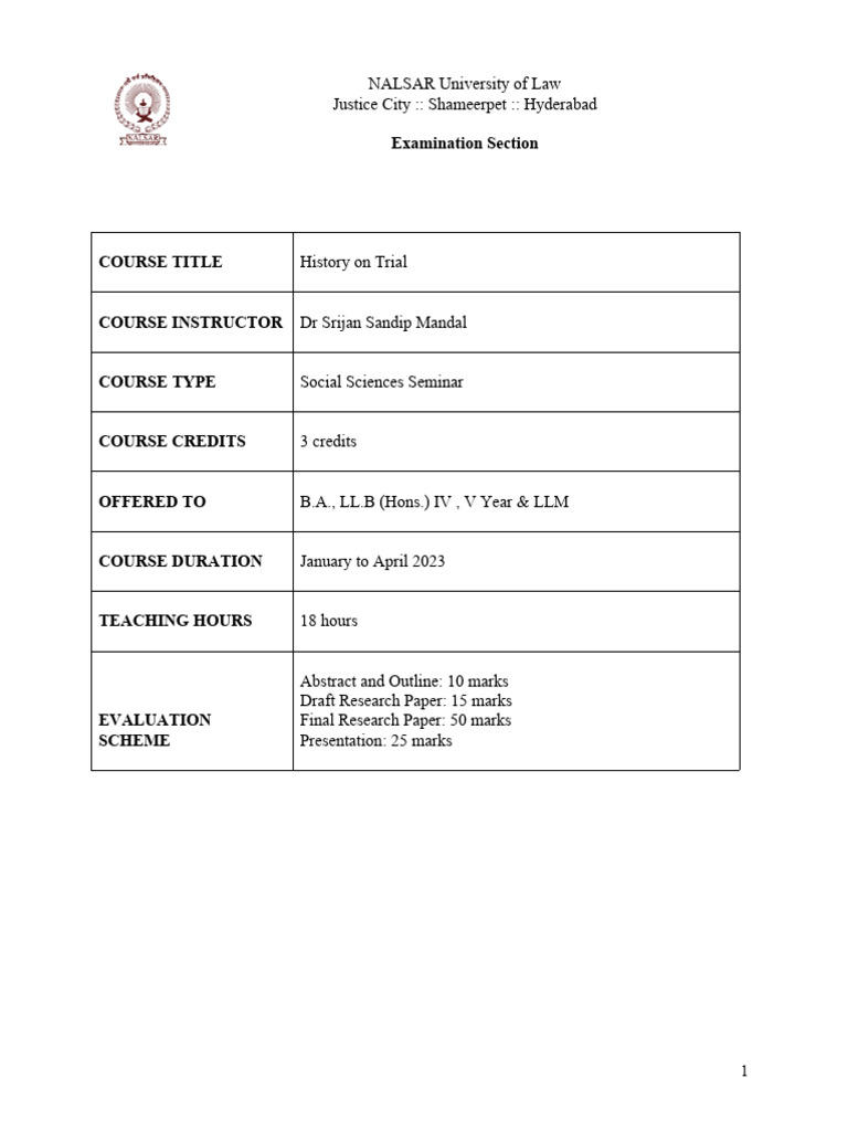 History on Trial: NALSAR Seminar | PDF | Social Science | Language Arts & Discipline