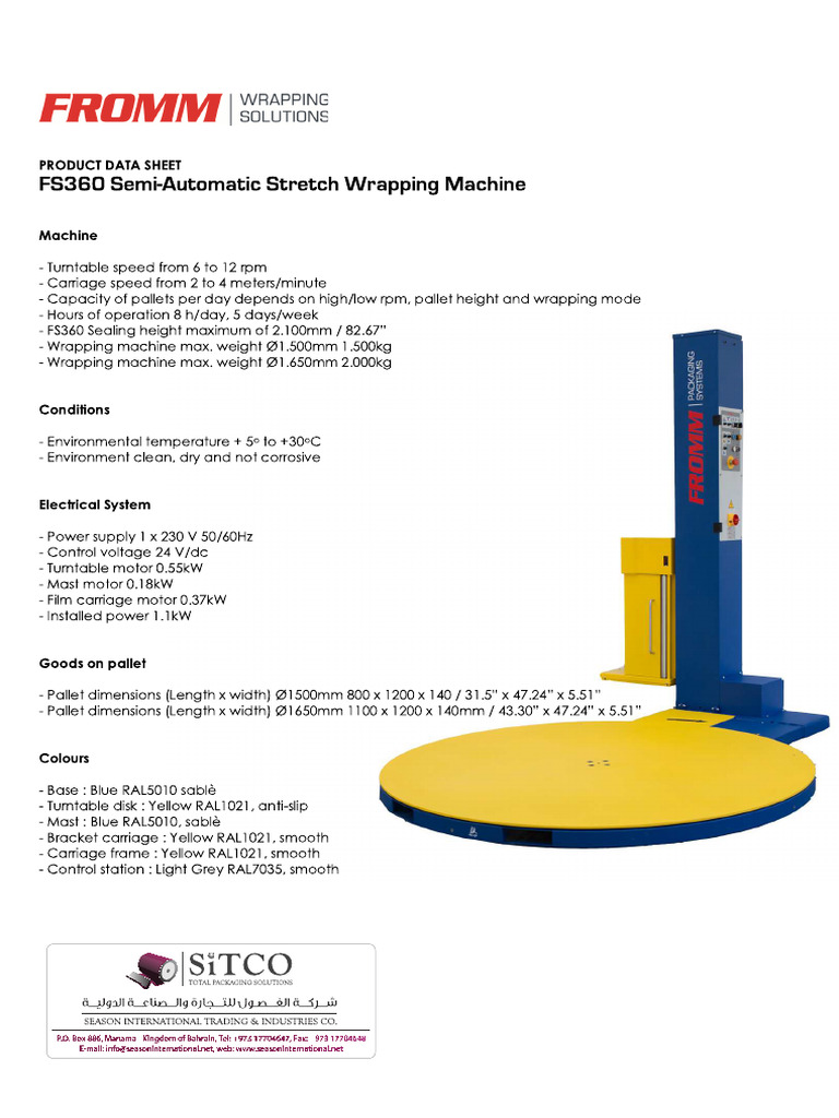 Fromm fs360 Turntable Stretch Wrapper | PDF